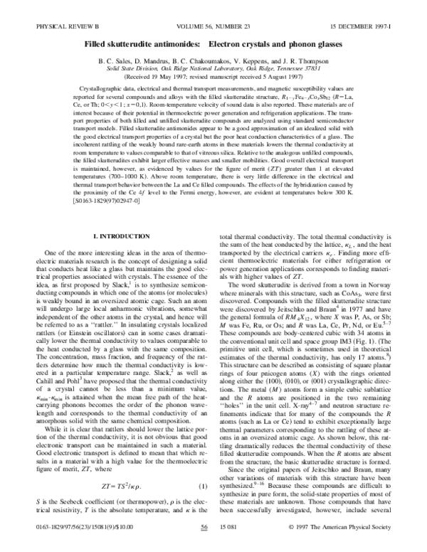 (PDF) Filled skutterudite antimonides: Electron crystals and phonon glasses