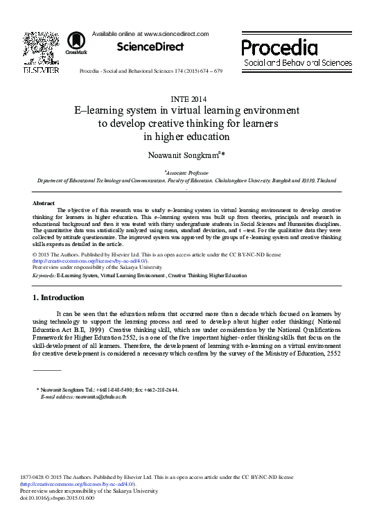 (PDF) E-learning System in Virtual Learning Environment to Enhance Cognitive Skills for Learners ...