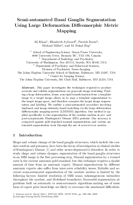 (PDF) Semi-automated Basal Ganglia Segmentation Using Large Deformation Diffeomorphic Metric Mapping