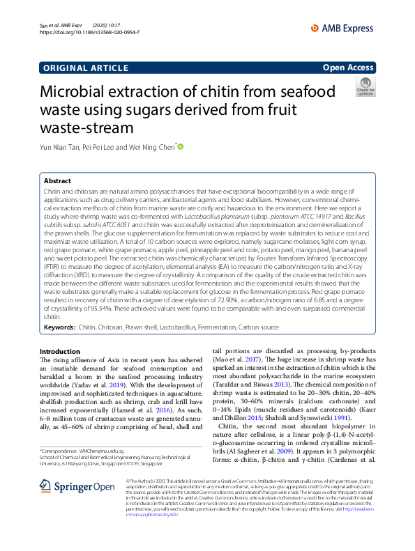 (PDF) Microbial extraction of chitin from seafood waste using sugars ...