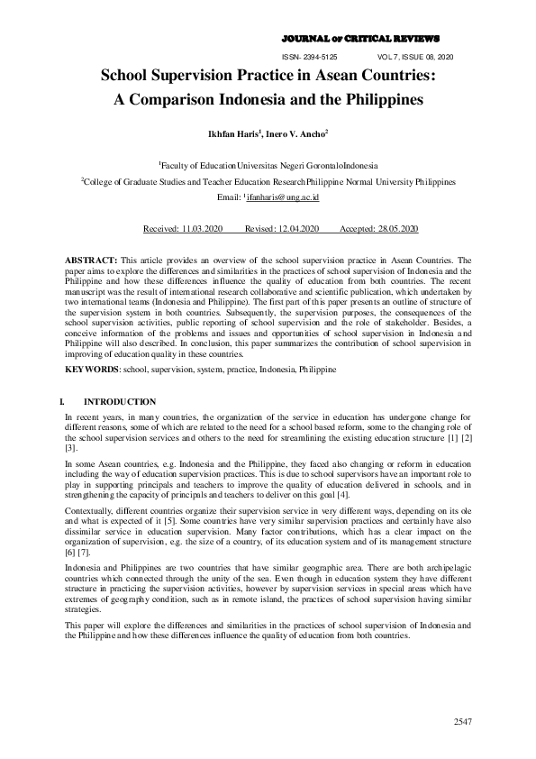 (PDF) School Supervision Practice in Asean Countries: A Comparasion ...