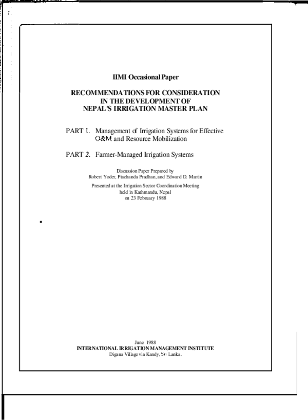 (PDF) Recommendation for consideration in the development of Nepal's Irrigation Master Plan ...