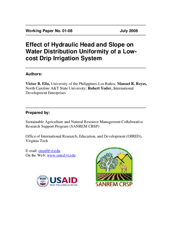 (PDF) Effect of Hydraulic Head and Slope on Water Distribution ...