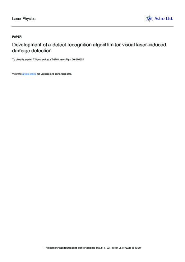(PDF) Development of a defect recognition algorithm for visual laser ...