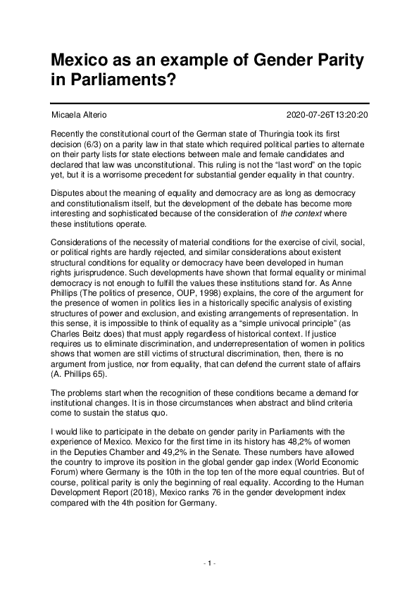 (PDF) Mexico as an example of Gender Parity in Parliaments