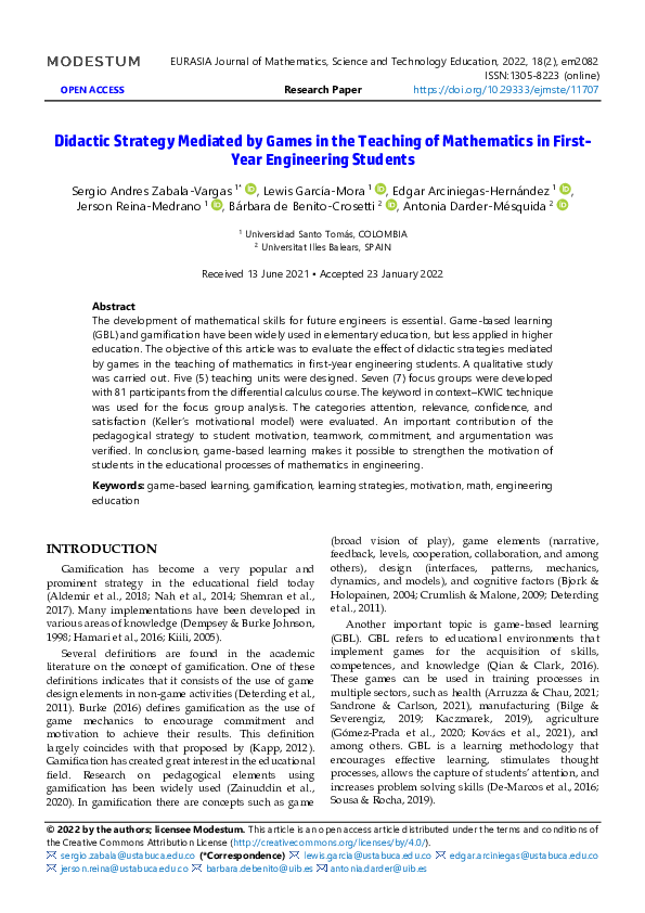 (PDF) Didactic Strategy Mediated by Games in the Teaching of Mathematics in First-Year ...