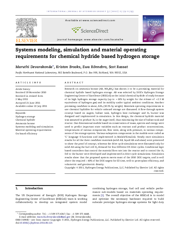 (PDF) Systems modeling, simulation and material operating requirements for chemical hydride ...