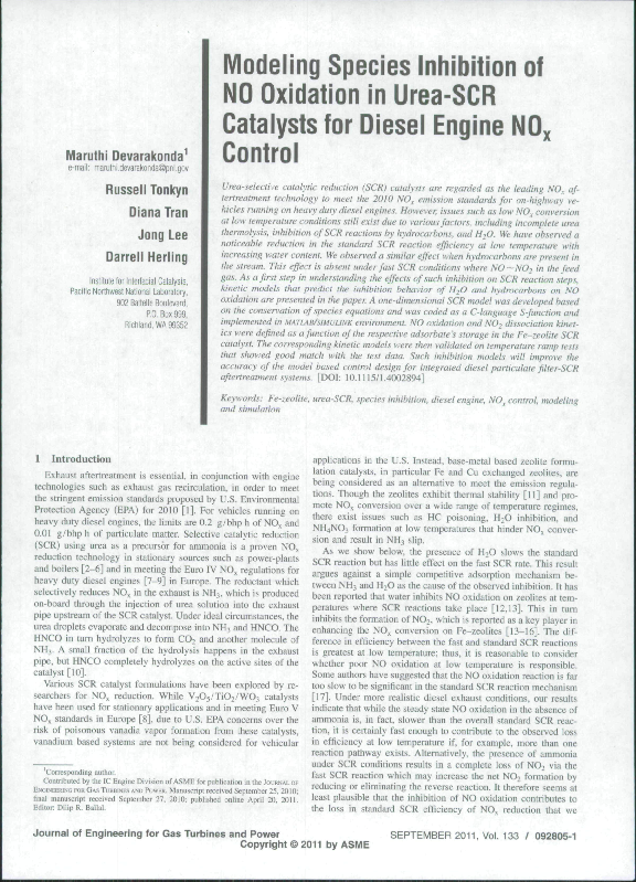 (PDF) Modeling Species Inhibition of NO Oxidation in Urea-SCR Catalysts ...