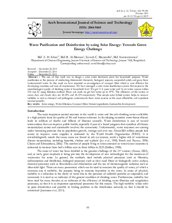 (PDF) Water Purification and Disinfection by using Solar Energy ...