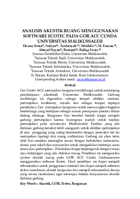 (PDF) Analisis Akustik Ruang Menggunakan Software Ecotec Pada Gor Acc ...