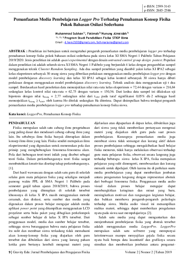 (PDF) Pemanfaatan Media Pembelajaran LoggerPro Terhadap Pemahaman Konsep Fisika Pokok Bahasan ...