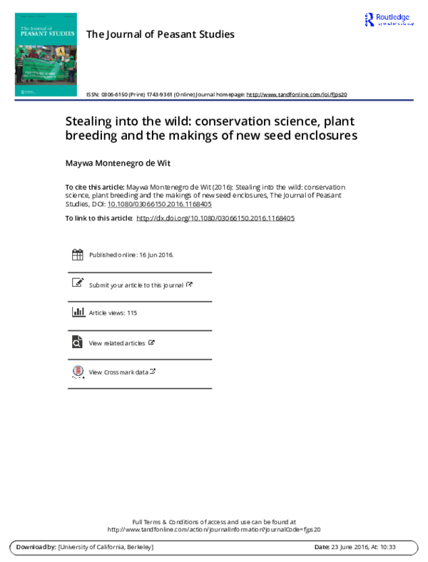 (PDF) Stealing into the wild: conservation science, plant breeding and ...