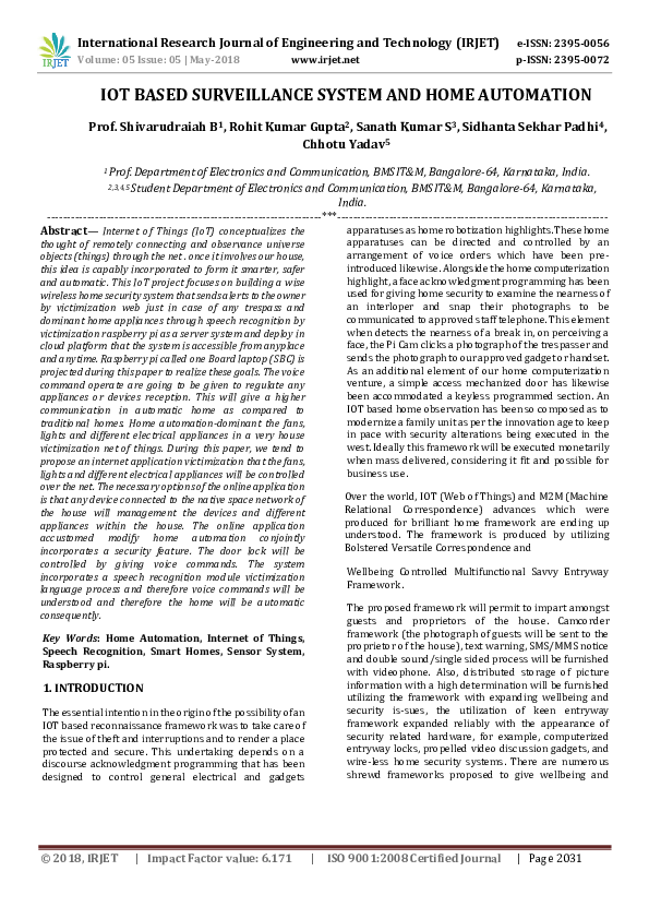 (PDF) Iot Based Surveillance System and Home Automation