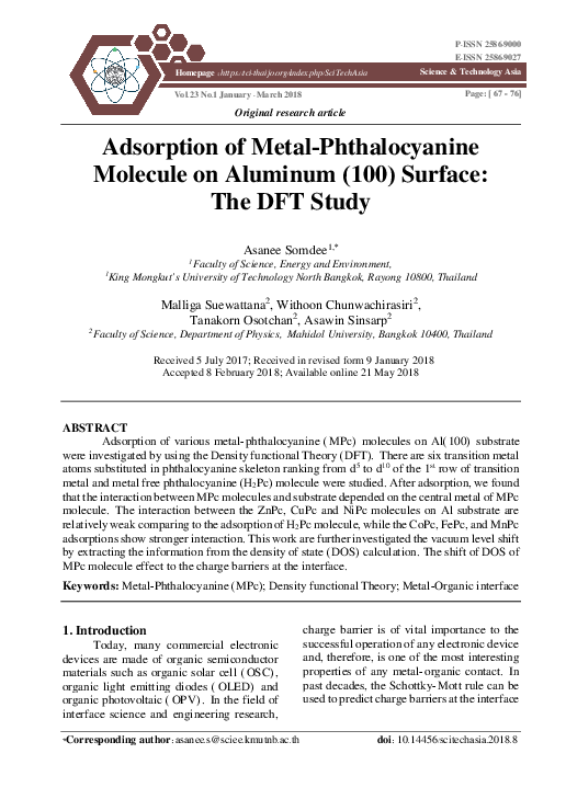 (PDF) DFT Study of Metal-Phthalocyanines on Al(100)
