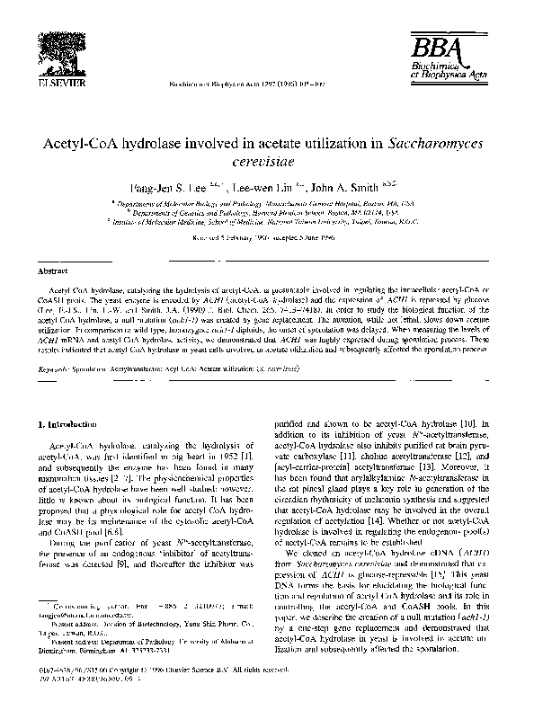 (PDF) Acetyl-CoA hydrolase involved in acetate utilization in ...