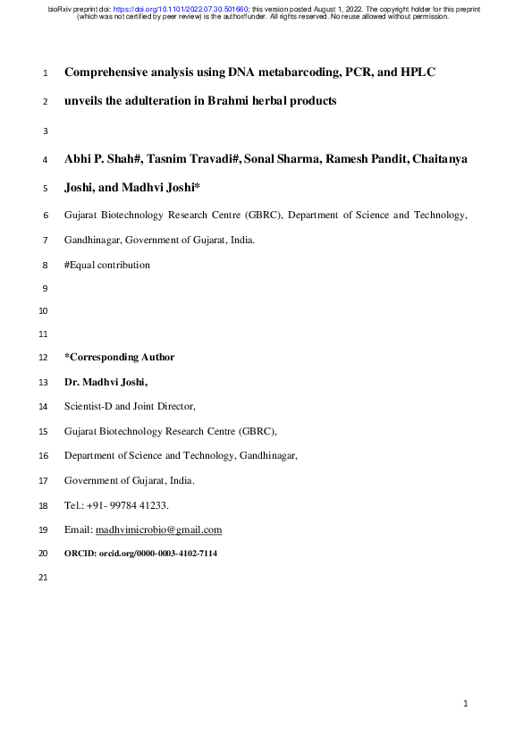 (PDF) Comprehensive analysis using DNA metabarcoding, PCR, and HPLC unveils the adulteration in ...