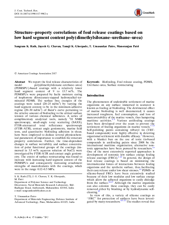 (PDF) Structure–property correlations of foul release coatings based on ...