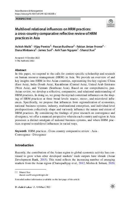 (PDF) Multilevel relational influences on HRM practices: a cross-country comparative reflective ...