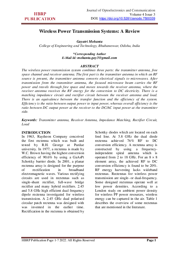 (PDF) Wireless Power Transmission Systems: A Review