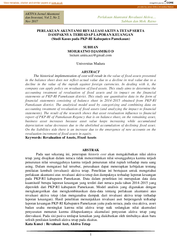 (PDF) PERLAKUAN AKUNTANSI REVALUASI AKTIVA TETAP SERTA DAMPAKNYA ...