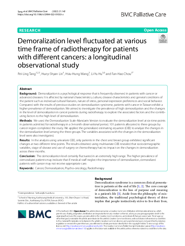 (PDF) Demoralization level fluctuated at various time frame of ...