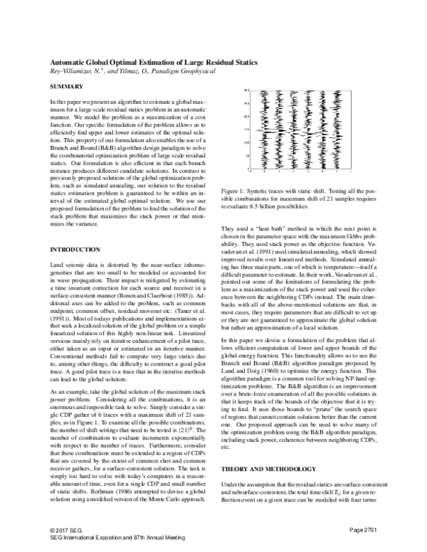 Pdf Automatic Global Optimal Estimation Of Large Residual Statics