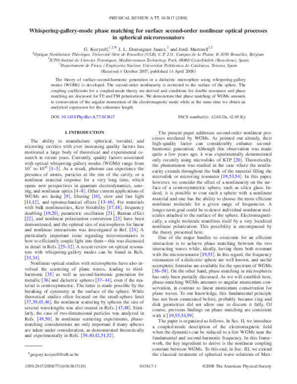 (PDF) Phase Matching in Spherical Microresonators