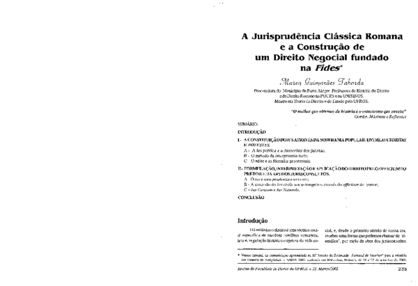 (PDF) A Jurisprudência Clássica Romana e a construção de um Direito ...