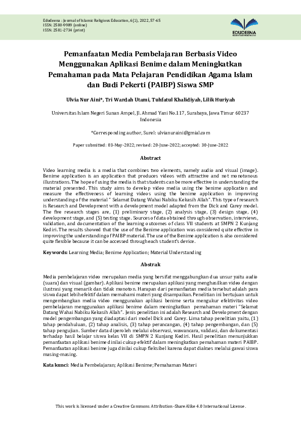 (PDF) Pemanfaatan Media Pembelajaran Berbasis Video Menggunakan Aplikasi Benime dalam ...