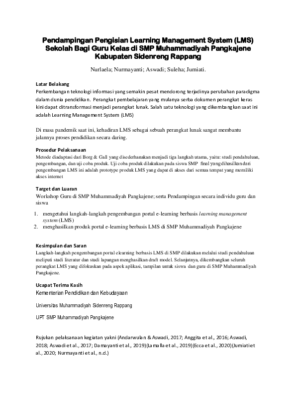 (PDF) Pendampingan Pengisian Learning Management System (LMS) Sekolah Bagi Guru Kelas di SMP ...
