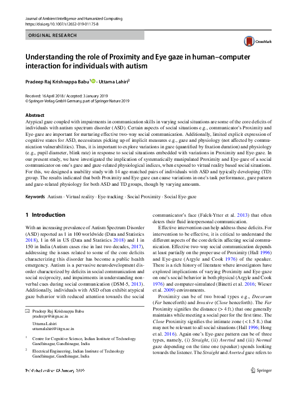 Pdf Understanding The Role Of Proximity And Eye Gaze In Human Computer Interaction For