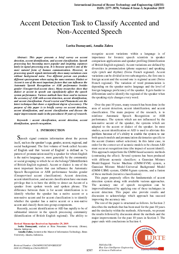 Pdf Accent Detection Task To Classify Accented And Non Accented Speech