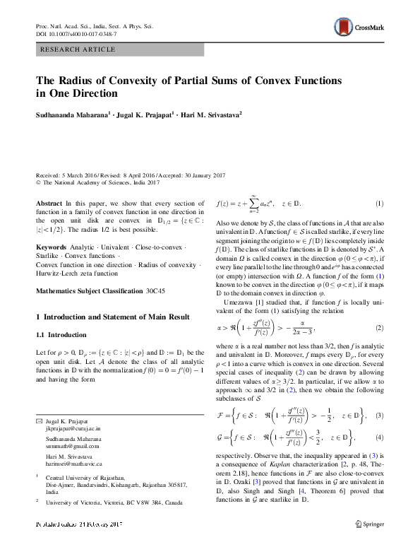 Pdf The Radius Of Convexity Of Partial Sums Of Convex Functions In One Direction