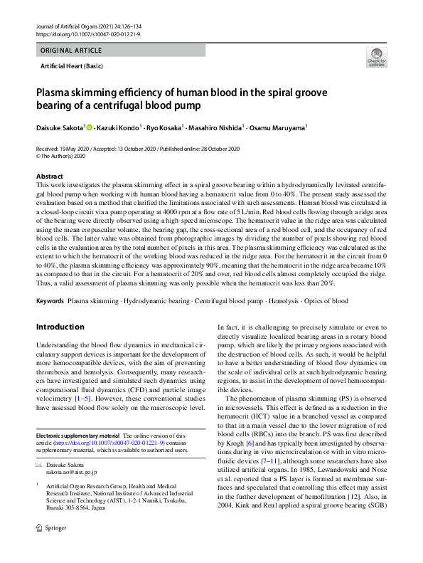 (PDF) Plasma skimming efficiency of human blood in the spiral groove ...