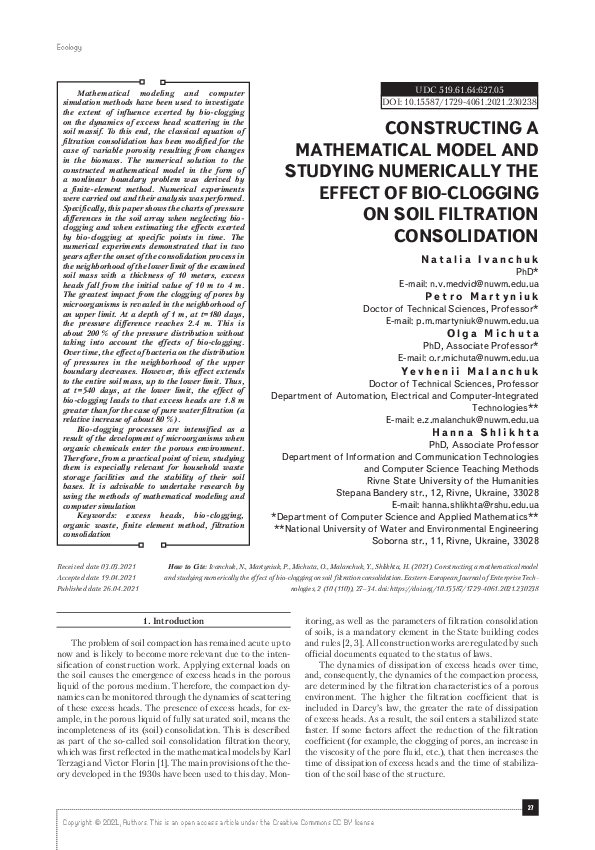 (PDF) Constructing a mathematical model and studying numerically the effect of bio-clogging on ...