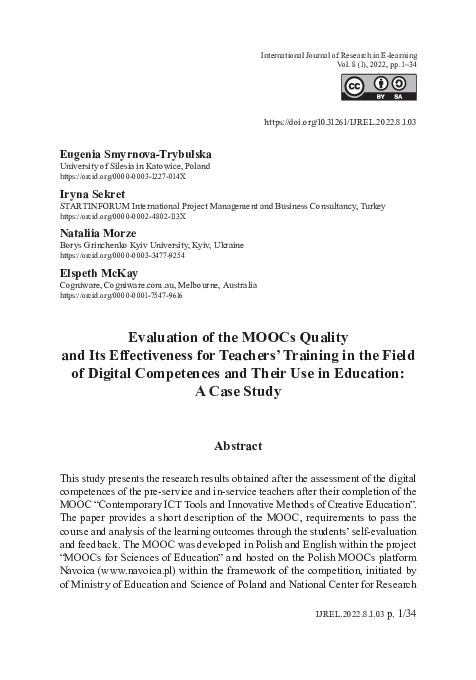 (PDF) Evaluation of the MOOCs Quality and Its Effectiveness for Teachers’ Training in the Field ...