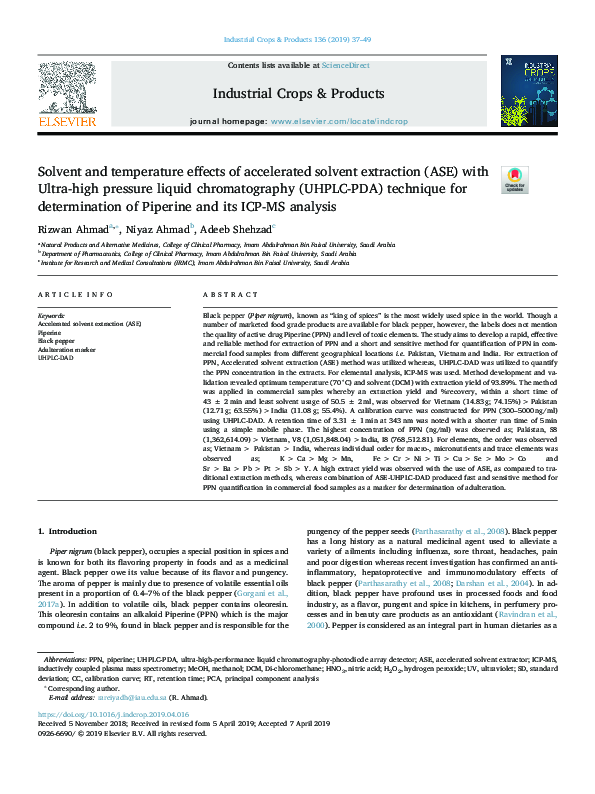 (PDF) Solvent and temperature effects of accelerated solvent extraction ...
