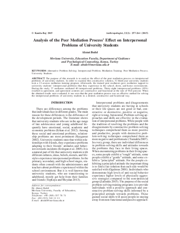 (PDF) Analysis of the Peer Mediation Process’ Effect on Interpersonal ...