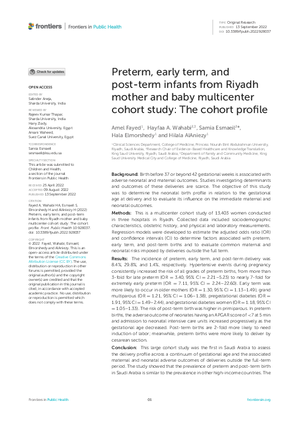 (PDF) Preterm, early term, and post-term infants from Riyadh mother and ...