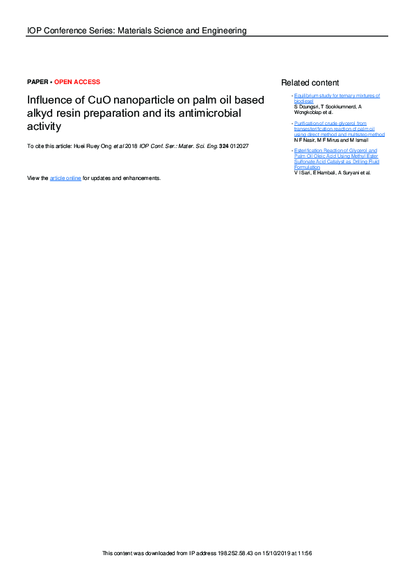 (PDF) Influence of CuO nanoparticle on palm oil based alkyd resin preparation and its ...
