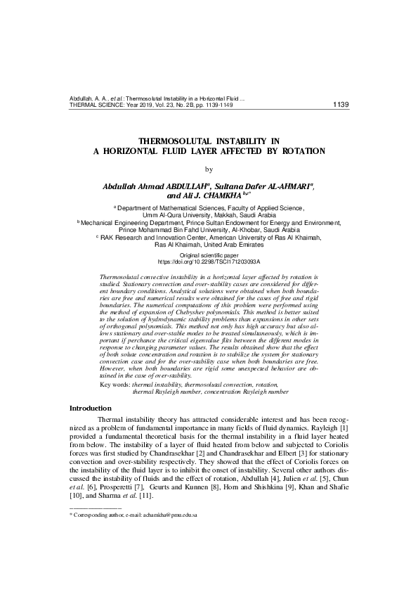 (PDF) Thermosolutal instability in a horizontal fluid layer affected by rotation