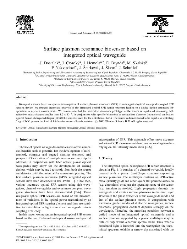 (PDF) Surface plasmon resonance biosensor based on integrated optical waveguide