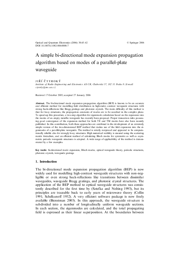 (PDF) A Simple Bi-directional Mode Expansion Propagation Algorithm ...
