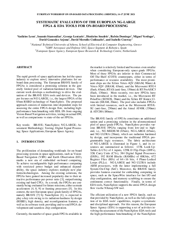 Pdf Systematic Evaluation Of The European Ng Large Fpga And Eda Tools For On Board Processing