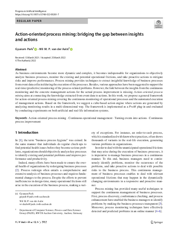 (PDF) Action-oriented process mining: bridging the gap between insights and actions
