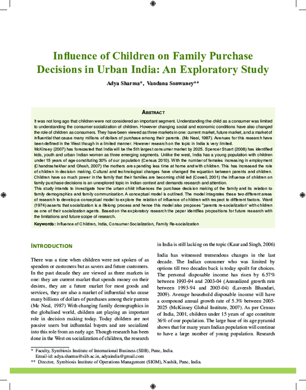 (PDF) Influence of Children on Family Purchase Decisions in Urban India ...
