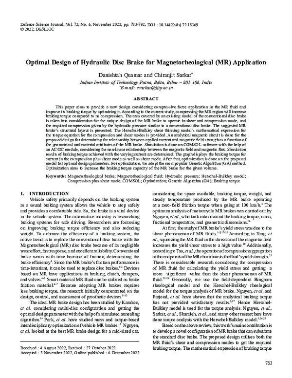 (PDF) Optimal Design of Hydraulic Disc Brake for Magnetorheological (MR ...