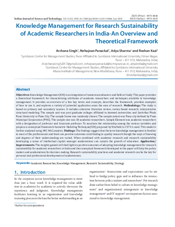 (PDF) Knowledge Management for research sustainability of academic ...