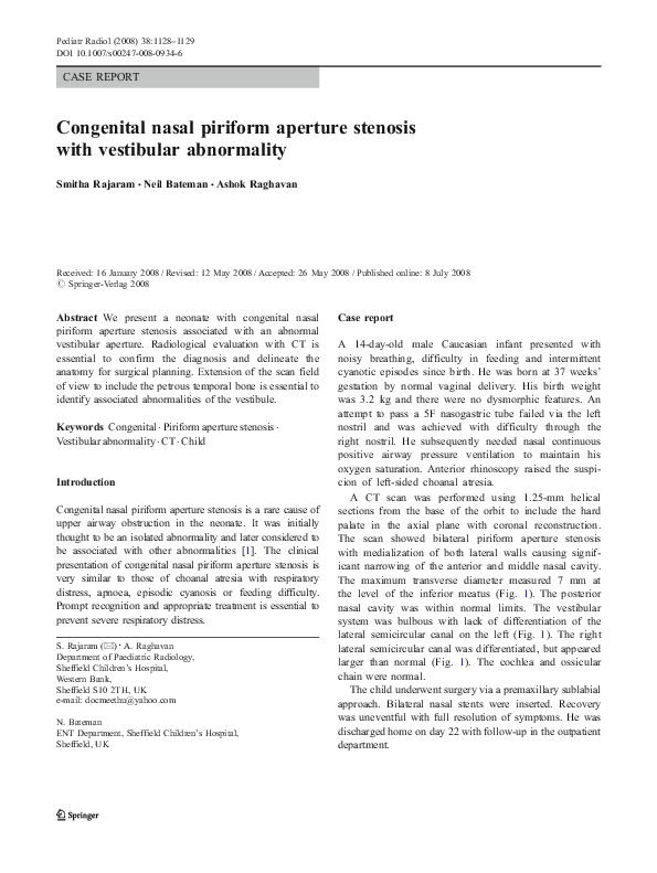 (PDF) Congenital nasal piriform aperture stenosis with vestibular ...