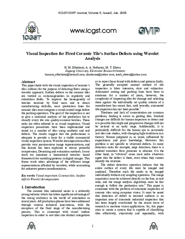 Pdf Visual Inspection For Fired Ceramic Tiles Surface Defects Using